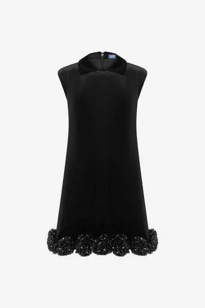 LEO LIN Velvet Embellished Mini Dress