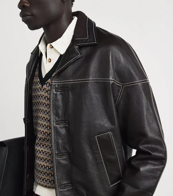 WALES BONNER Topstitched Leather Jacket