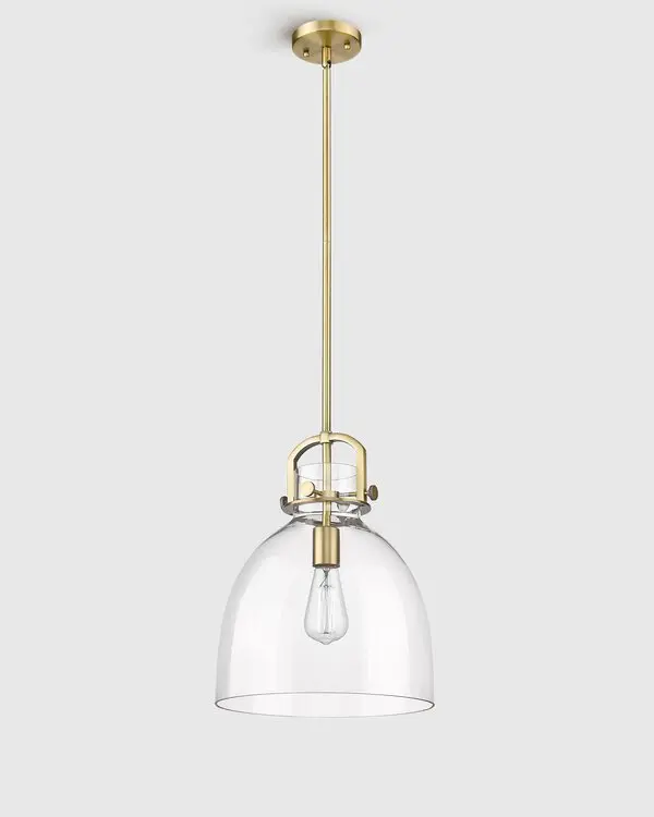 Quince Minimalist Glass Bell Pendant Light - Brass