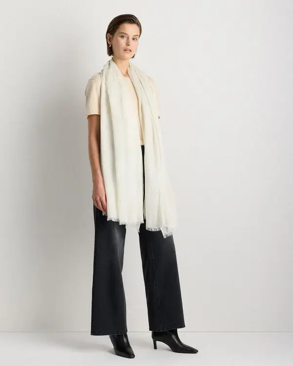 Quince Crystal Embellished Featherweight Cashmere Silk Wrap - Ivory