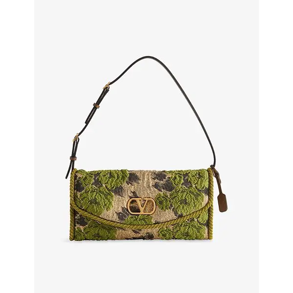 Valentino Garavani Devain Jacquard Small Woven Shoulder Bag - Verde-oro-nero/tb/av