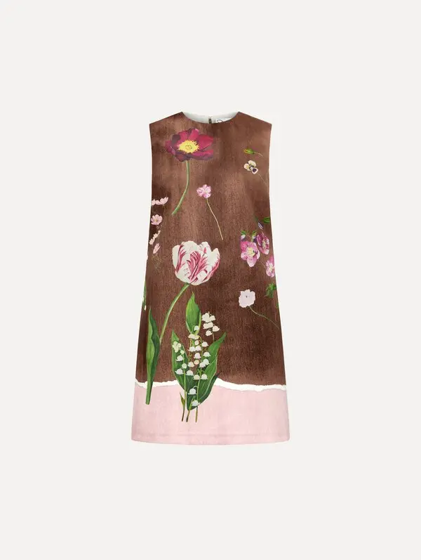 Oscar De La Renta Mixed Botanical Shift Mini Dress - Brown