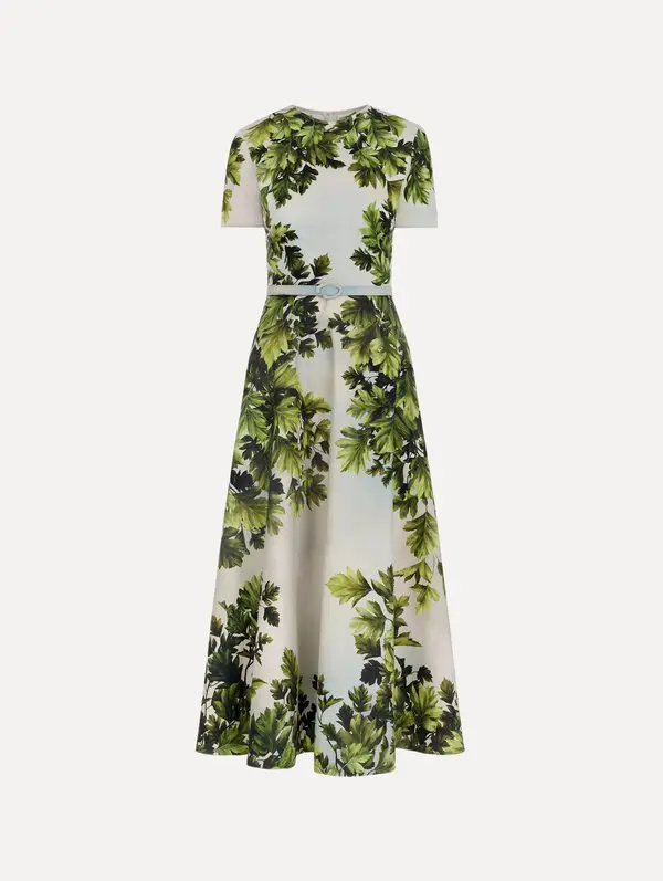 Oscar De La Renta Maple Leaves Printed Cotton Poplin Dress - Green