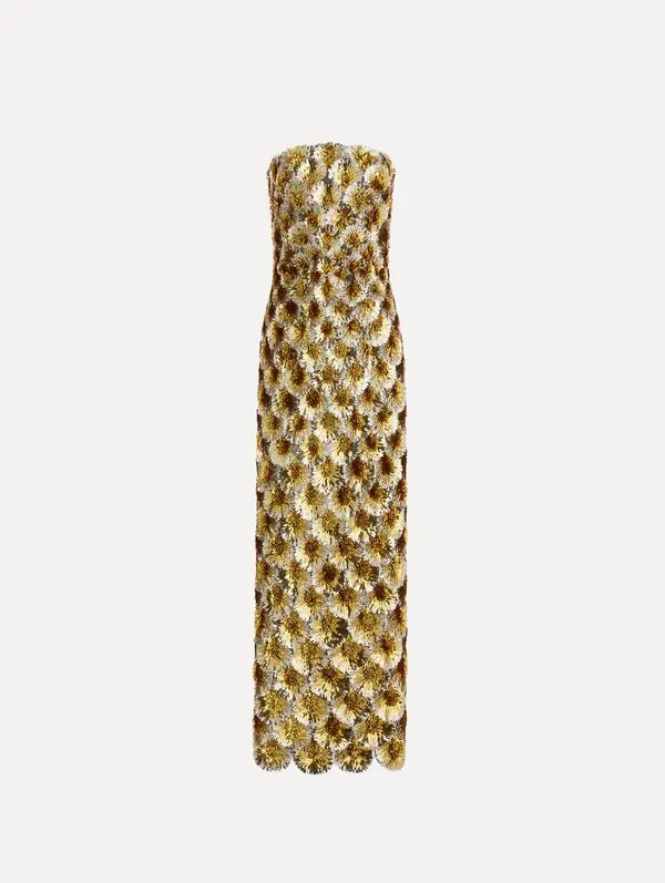 Oscar De La Renta Sequin Embroidered Cocktail Dress - Yellow