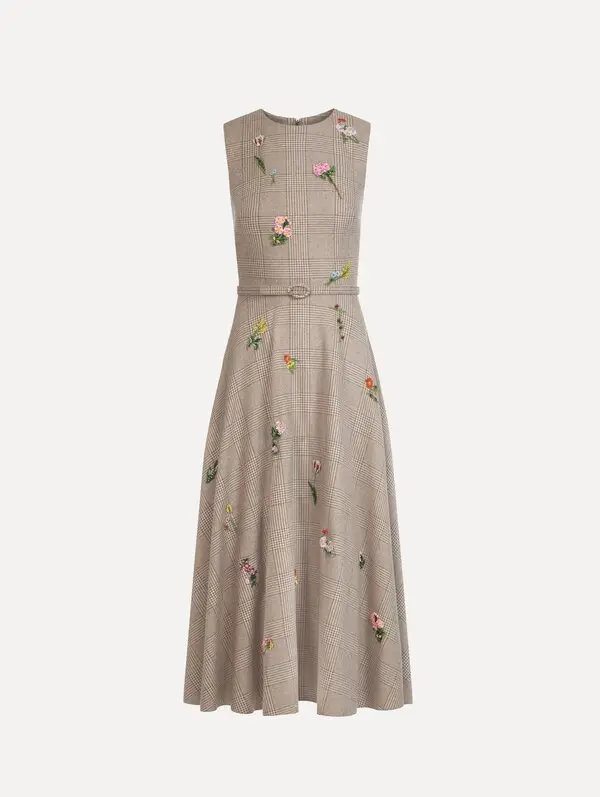 Oscar De La Renta Plaid Cashmere-blend Midi Dress - Grey
