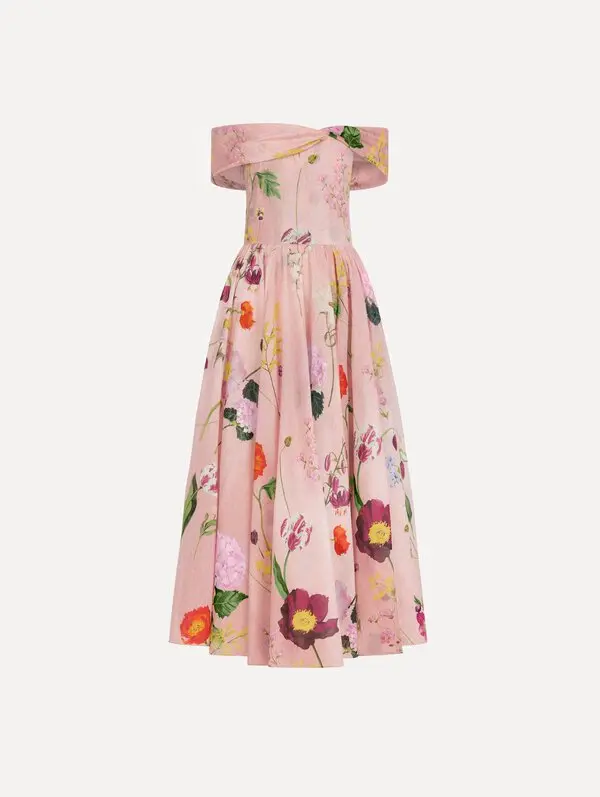 Oscar De La Renta Mixed Botanical Off-shoulder Dress - Multi