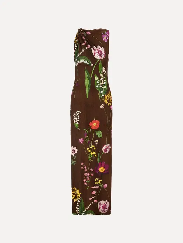 Oscar De La Renta Mixed Botanical Milano Jersey Maxi Dress