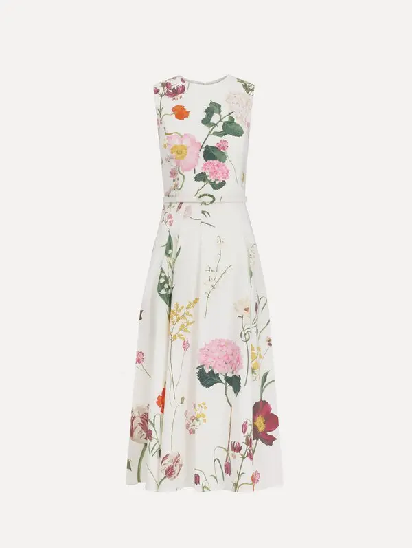 Oscar De La Renta Mixed Botanical Cotton Poplin Dress - White