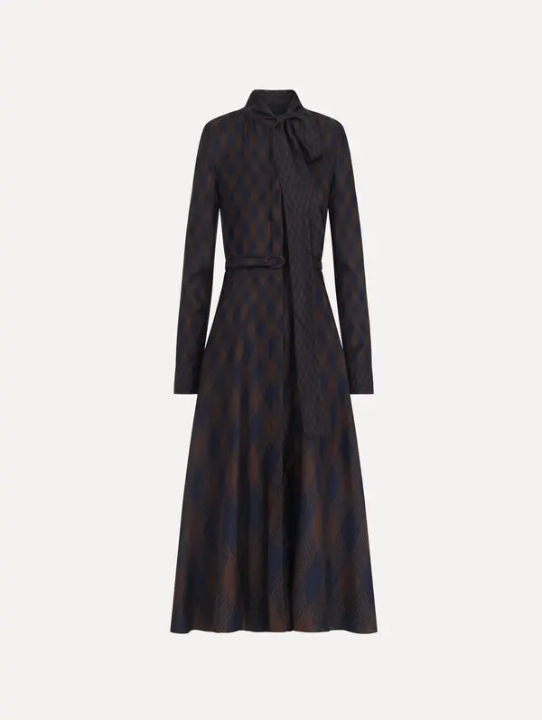 Oscar De La Renta Argyle Silk Twill Tie Neck Dress