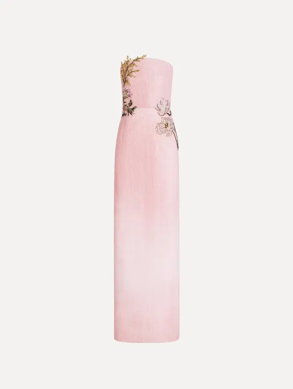 Oscar De La Renta Beaded Embroidered Column Gown - Blush
