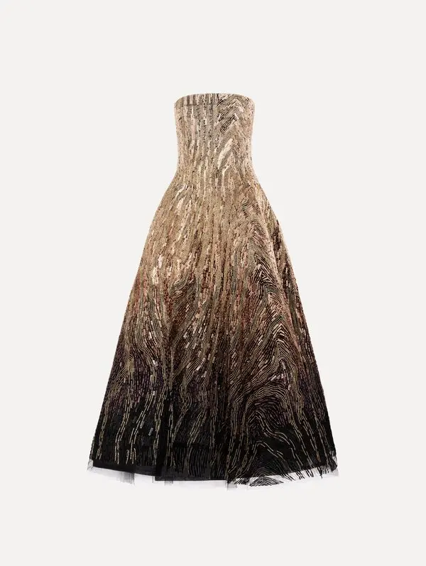 Oscar De La Renta Beaded Sequin Ombré Gown - Gold