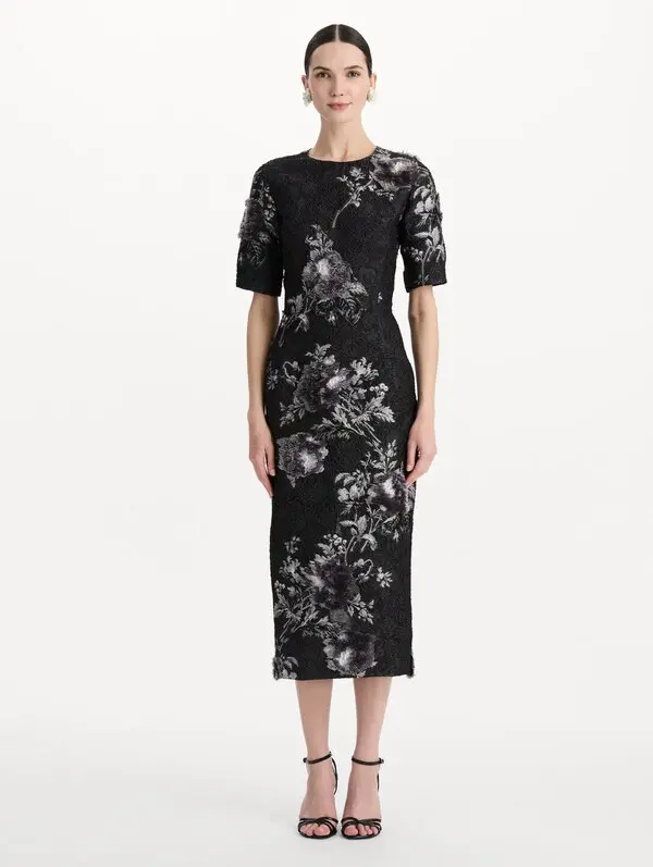 Oscar De La Renta Fil Coup Peony Dress - Black