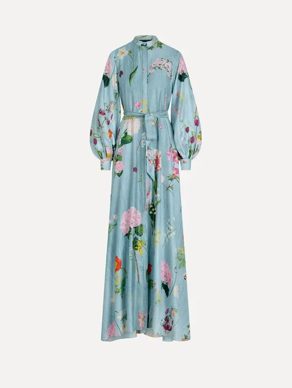 Oscar De La Renta Mixed Botanical Silk Twill Caftan - Blue