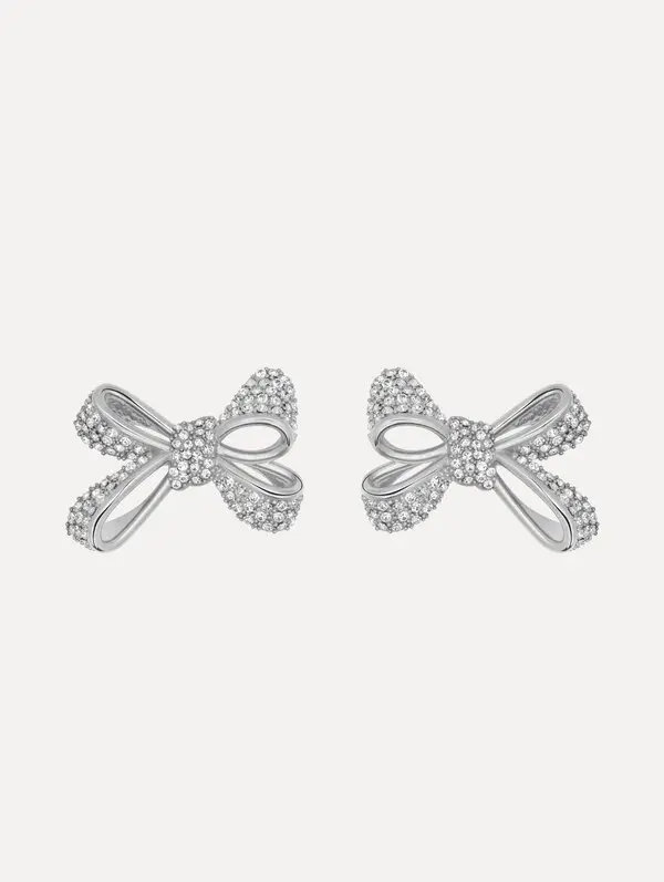 Oscar De La Renta Crystal Pavé Bow Stud Earrings - Silver