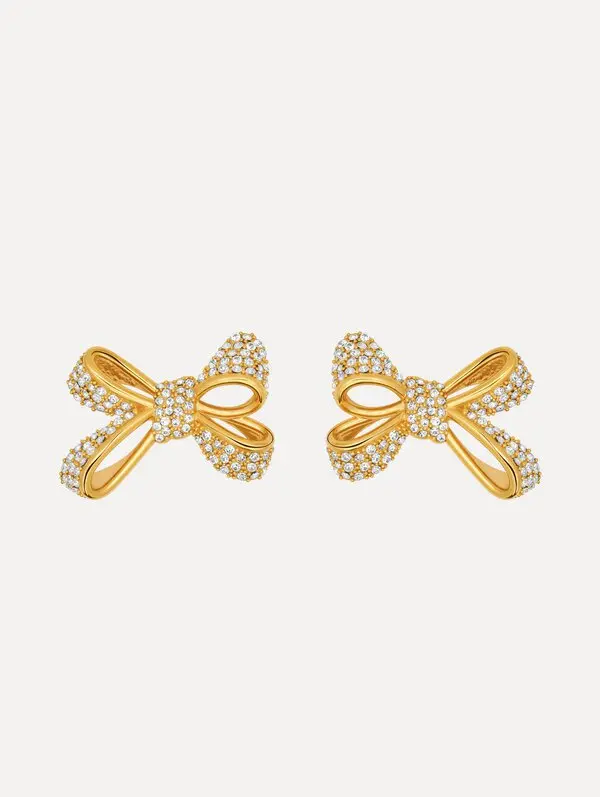 Oscar De La Renta Crystal Pav Bow Earrings - Silver