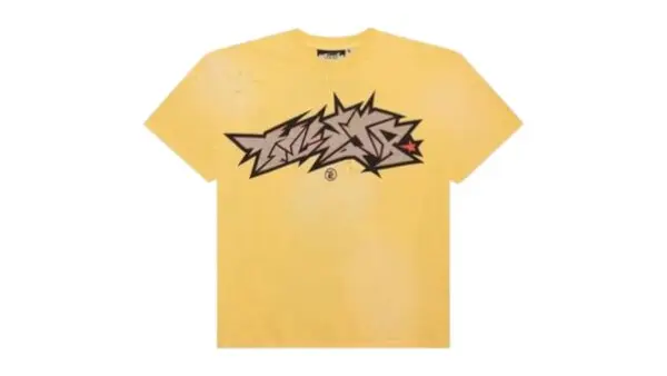 HELLSTAR Cracked Logo Print T-shirt - Yellow