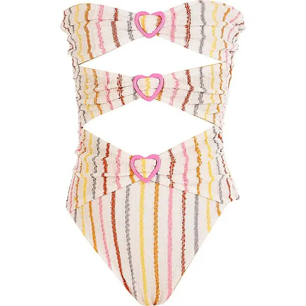 NESSI BYRD Striped Cutout One-piece Swimsuit - Beige