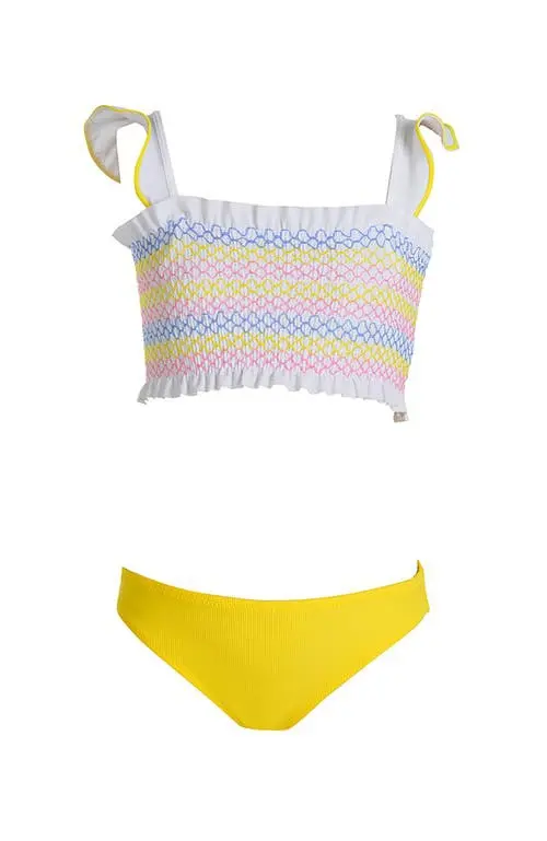 NESSI BYRD Shirred Geometric Embroidered Two-piece Bikini - Multicolor