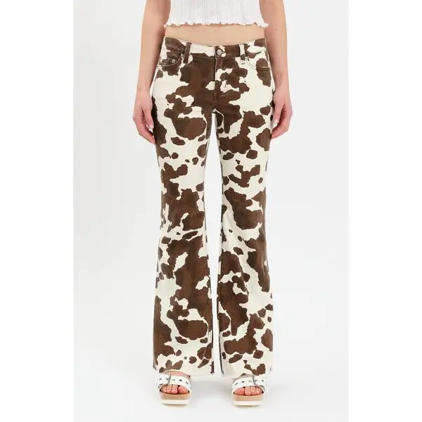 DAZE Cow Print Flare Jeans