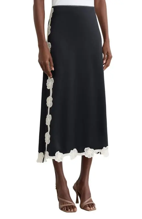REISS Doa Embroidered Floral Border Skirt - Navy