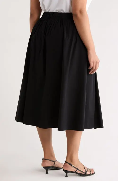 Nordstrom Pleated Cotton Poplin Midi Skirt - Black