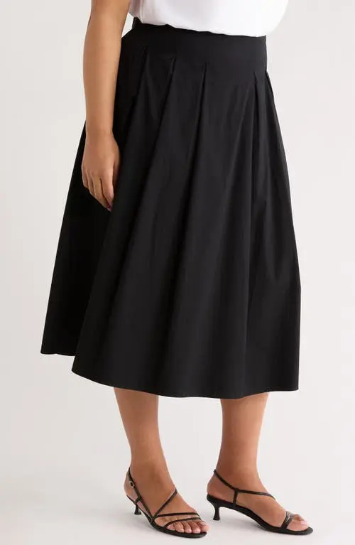 Nordstrom Pleated Cotton Poplin Midi Skirt - Black