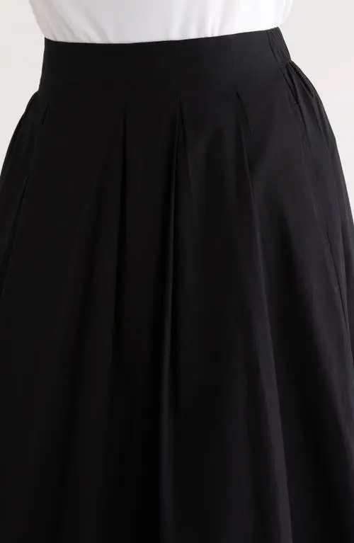 Nordstrom Pleated Cotton Poplin Midi Skirt - Black