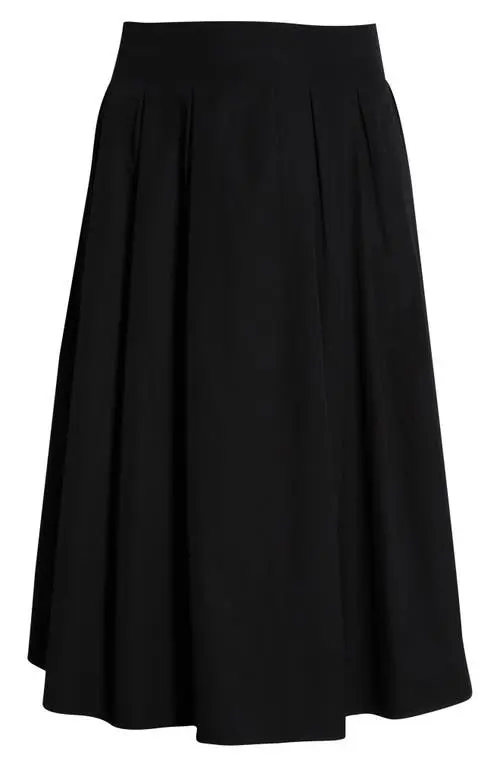 Nordstrom Pleated Cotton Poplin Midi Skirt - Black