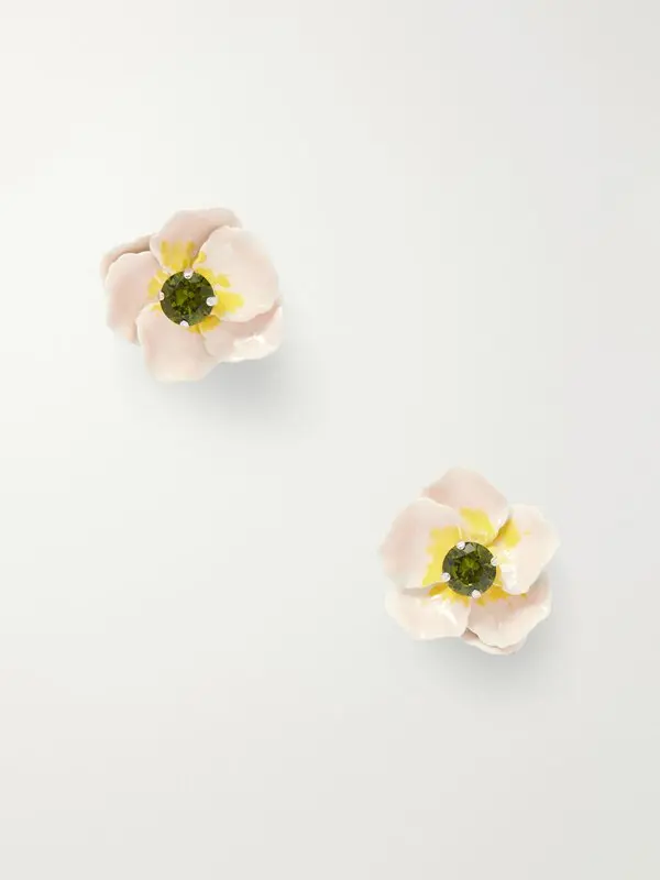 Simone Rocha Blooming Poppy Crystal And Enamel Earrings - Pink