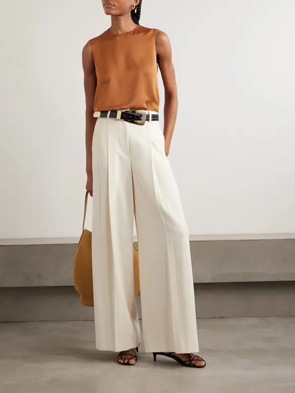Theory Pleated Crepe Wide-leg Pants - Neutrals