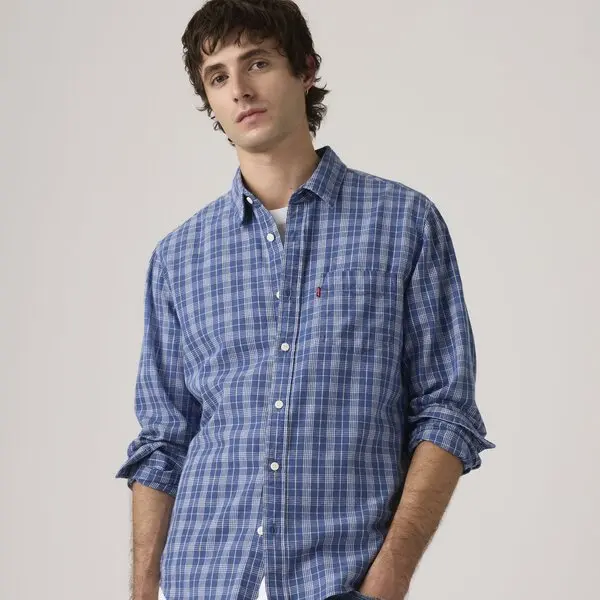 LEVI'S Classic One Pocket Standard Fit Cotton Linen Shirt - Hakan Plaid Sunshine