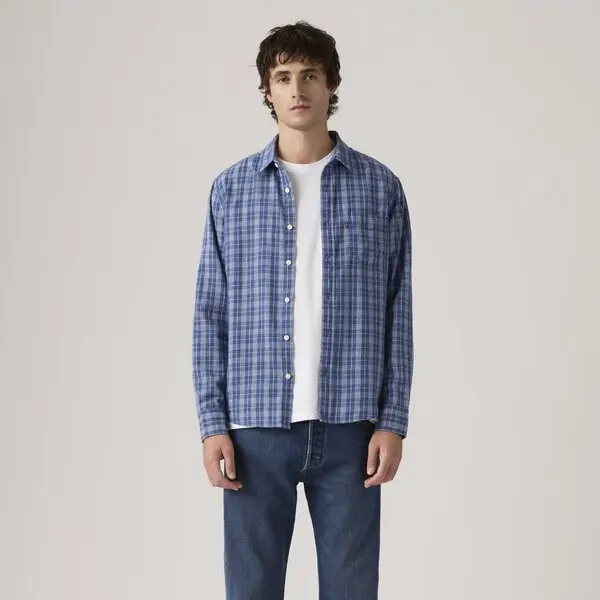 LEVI'S Classic One Pocket Standard Fit Cotton Linen Shirt - Hakan Plaid Sunshine