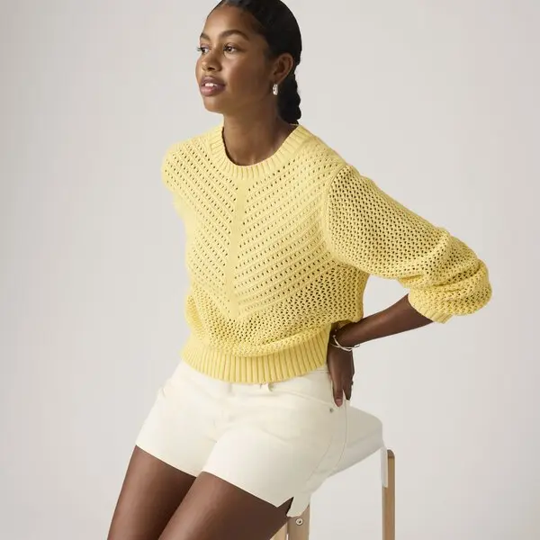 LEVI'S Gaelle Long-sleeve Crochet Pullover Sweater - French Vanilla
