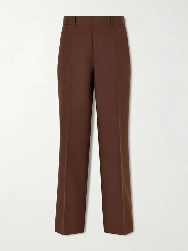 Polo Ralph Lauren Pleated Cotton And Wool-blend Twill Straight-leg Trousers - Brown