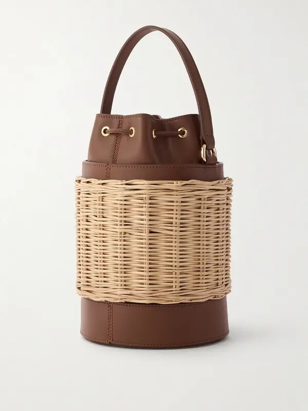 GIANVITO ROSSI Rattan-trimmed Leather Bucket Bag - Brown