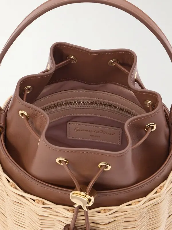 GIANVITO ROSSI Rattan-trimmed Leather Bucket Bag - Brown