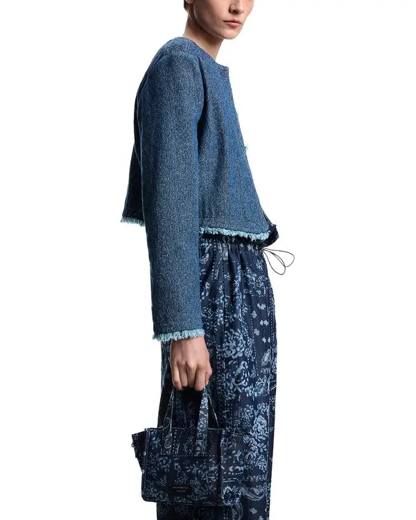 Emporio Armani Cropped Jacket With Fringe Trim - Solid Medium