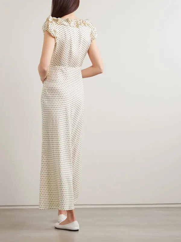 DÔEN Emerence Ruffled Polka-dot Silk-blend Twill Midi Dress - Neutrals