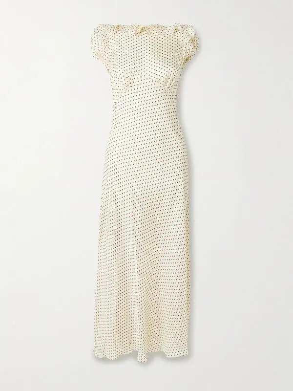 DÔEN Emerence Ruffled Polka-dot Silk-blend Twill Midi Dress - Neutrals