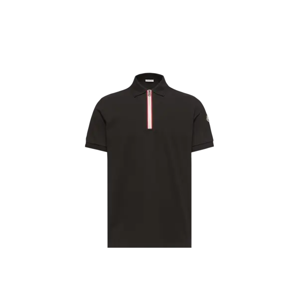 Moncler Tricolour-trimmed Cotton Polo Shirt - Black