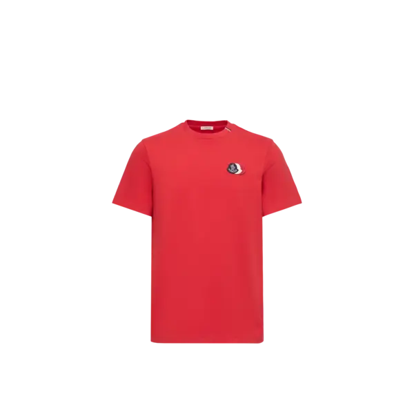 Moncler Embroidered Tricolor Logo Cotton T-shirt - Red