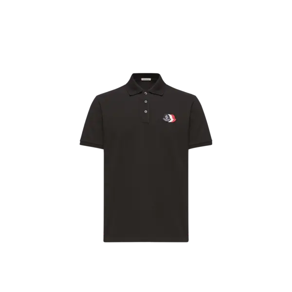 Moncler Logo Patch Cotton Piquet Polo Shirt - Black