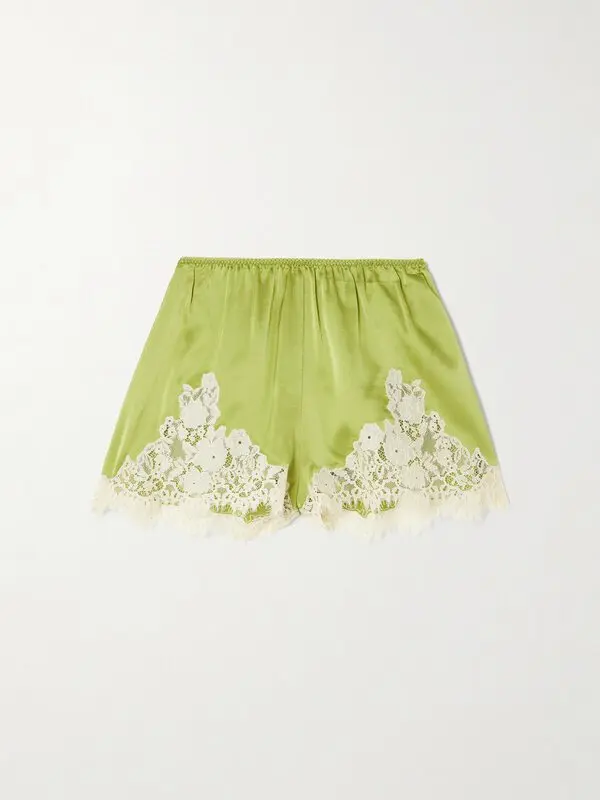 DÔEN Iona Lace-trimmed Silk-satin Shorts - Green