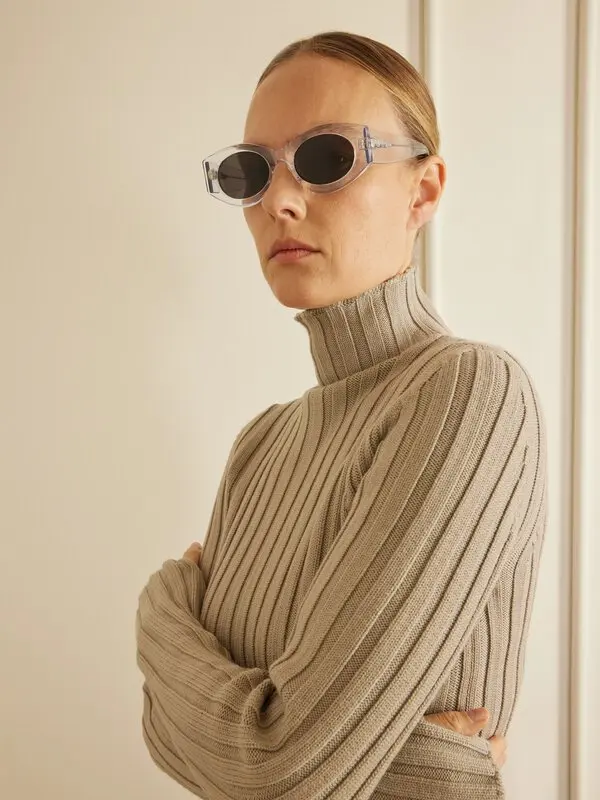 Alaïa Lettering Round-frame Sunglasses - Neutrals