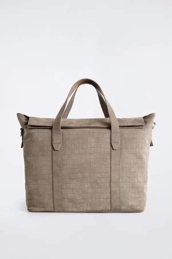 Cos Brunswick Crocodile-effect Suede Messenger Bag - Gray
