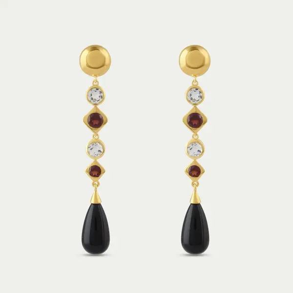 SOPHIE BLAKE Carmen Deco Drops Garnet & White Topaz Earrings - Gold