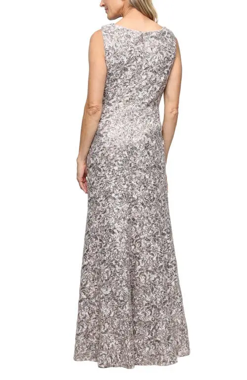 Alex Evenings Beaded Floral Gown With Chiffon Shawl