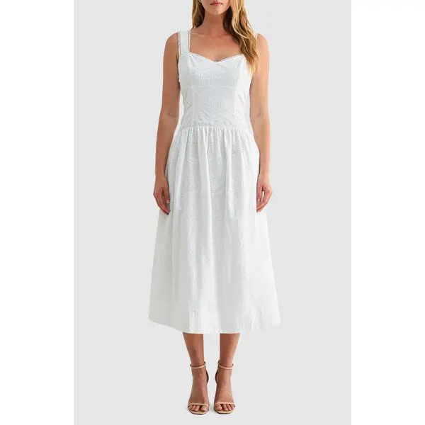 QUINCY MAE Cotton Eyelet Midi Dress