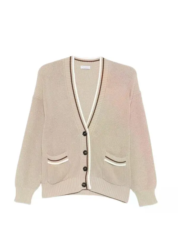 Brunello Cucinelli Buttoned Striped-detail Cardigan - Neutrals