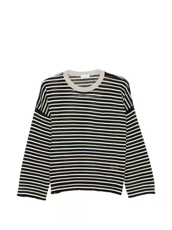 Brunello Cucinelli Striped Crew Neck Sweater - Black